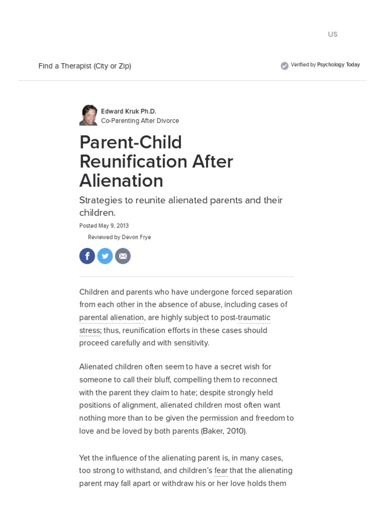 Parent-Child Reunification After Alienation - Psychology Today | PDF ...