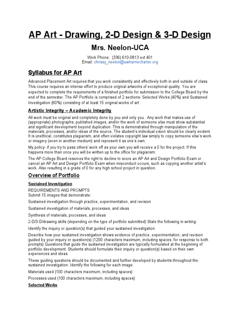 2022-2023 Ap Art Syllabus 1 | PDF | Plagiarism | Rubric (Academic)