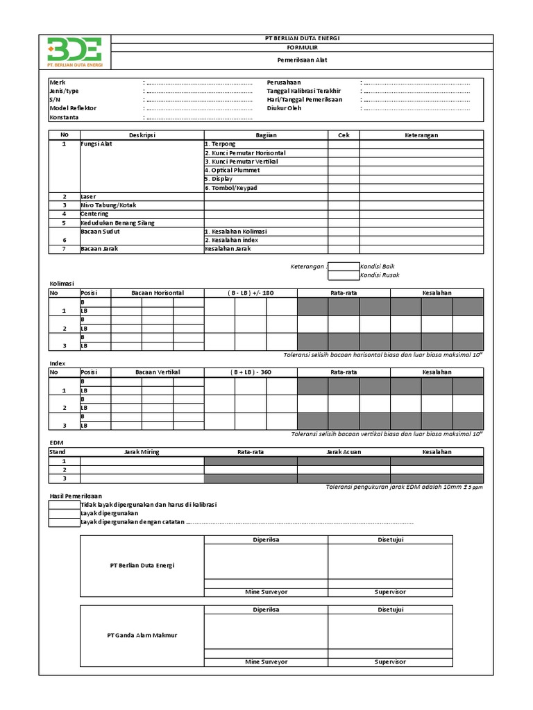 Form Pemeriksaan Alat Survey | PDF