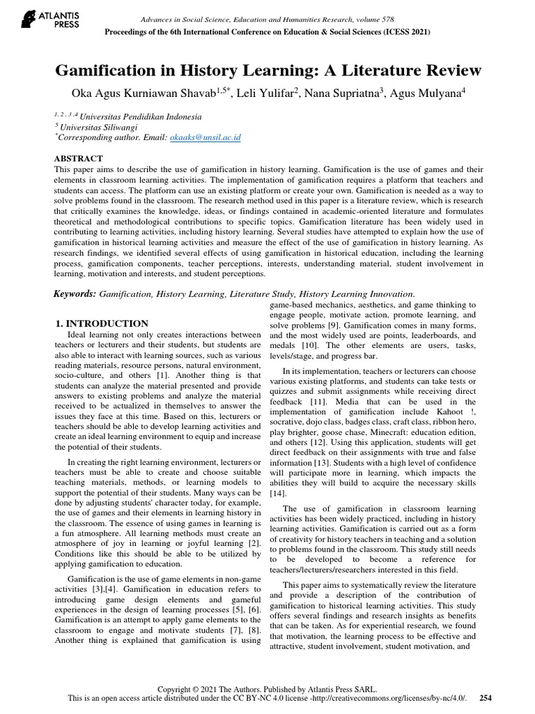 Gamification in History Learning: A Literature Review | PDF | Learning ...