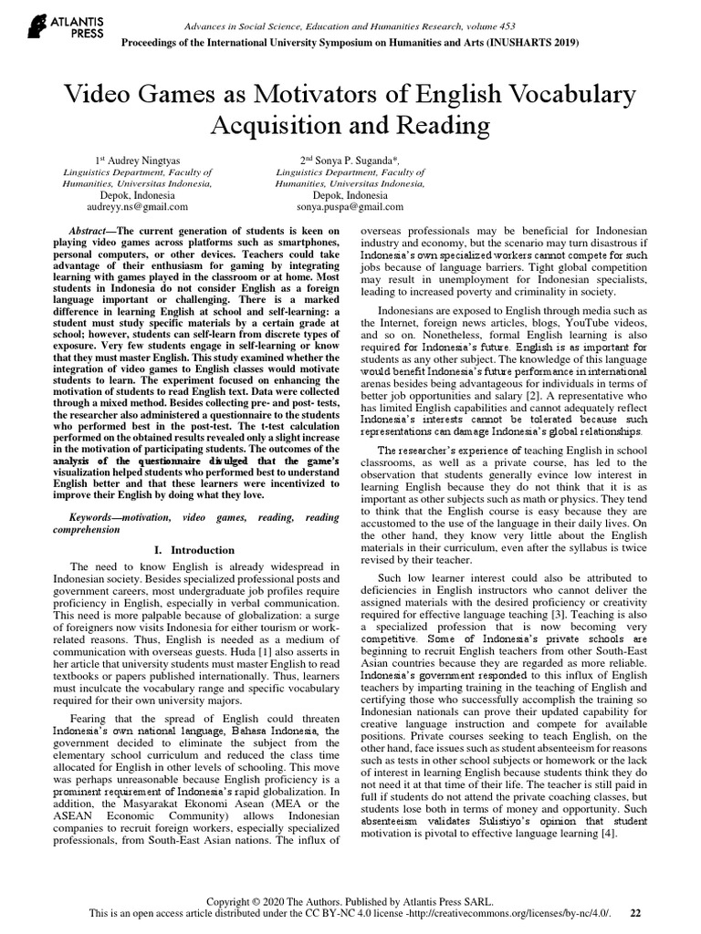 Video Games As Motivators of English Vocabulary Acquisition and Reading ...