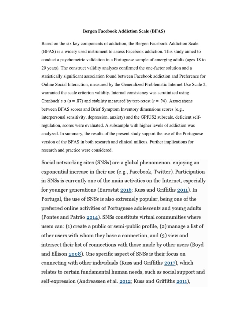 Bergen Facebook Addiction Scale | PDF | Social Networking Service ...