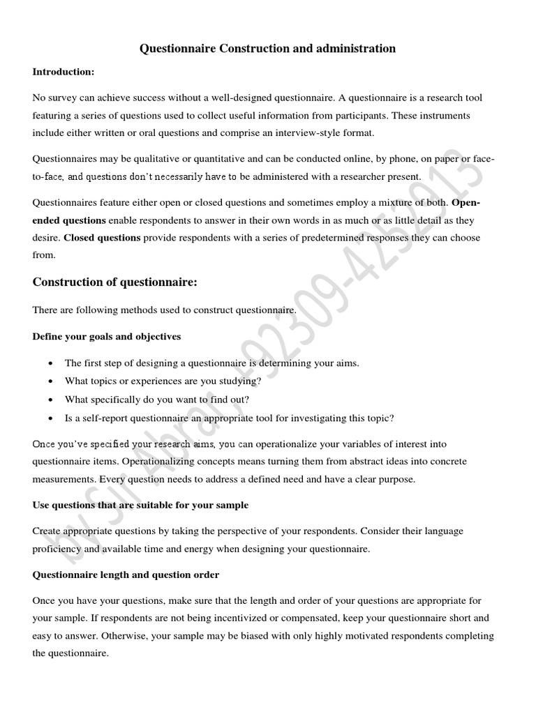 Questionnaire Construction and Administration | Download Free PDF ...