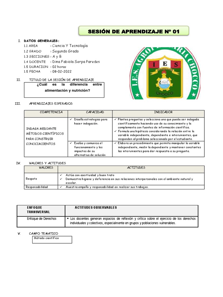 Sesion de Aprendizaje Segundo Grado | PDF | Maestros | Aprendizaje
