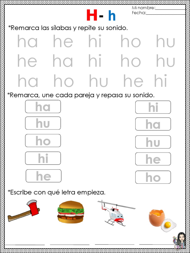 Ejercicios de silabas y palabras que comienzan con H para el ...