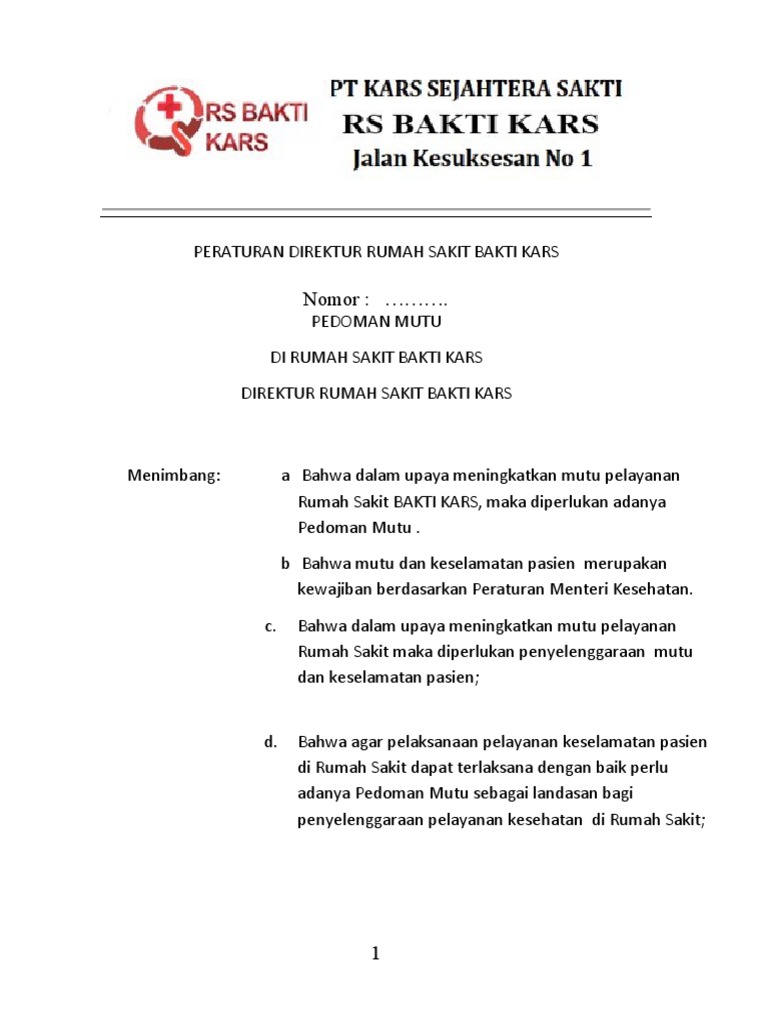 Pedoman Mutu RS Bakti KARS | PDF