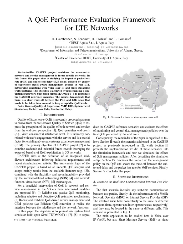 A QoE Performance Evaluation Framework For LTE Networks | PDF | Voice Over Ip | Computer Network