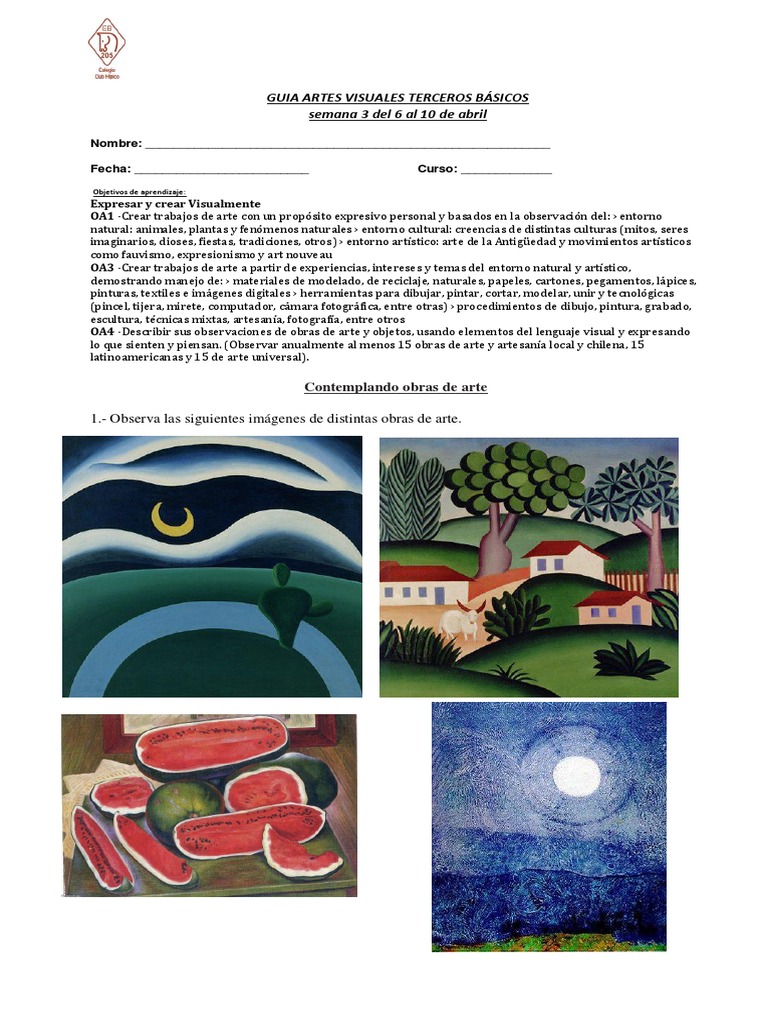 Guia 3 de Artes Semana 3â° | Descargar gratis PDF | Dibujo | Pinturas