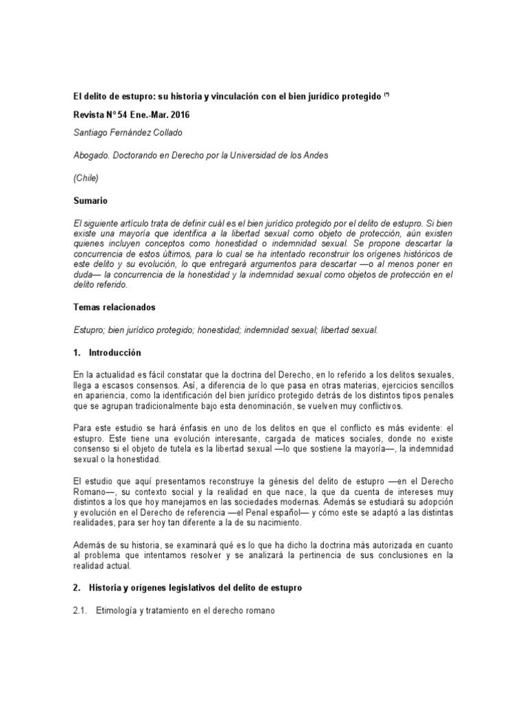 Estupro: Historia y Bien Jurídico Protegido | PDF | Derecho penal ...