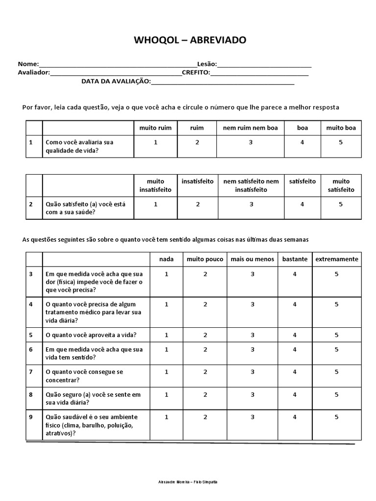 Avaliacao de Escala Whoqol | PDF