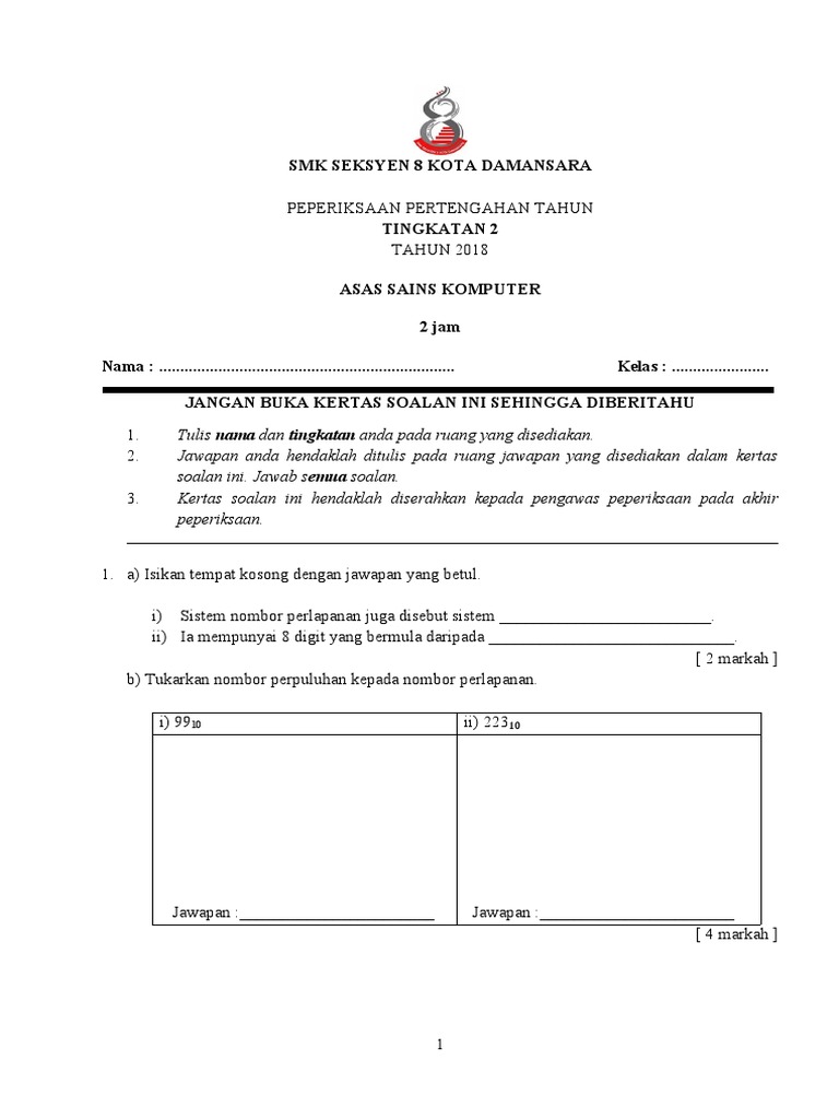 Ask Form 2 Pertengahan Tahun 18 | PDF