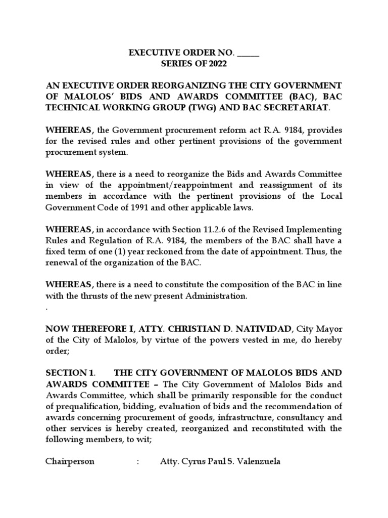 Executive Order 3 BAC | PDF | Government | Justice