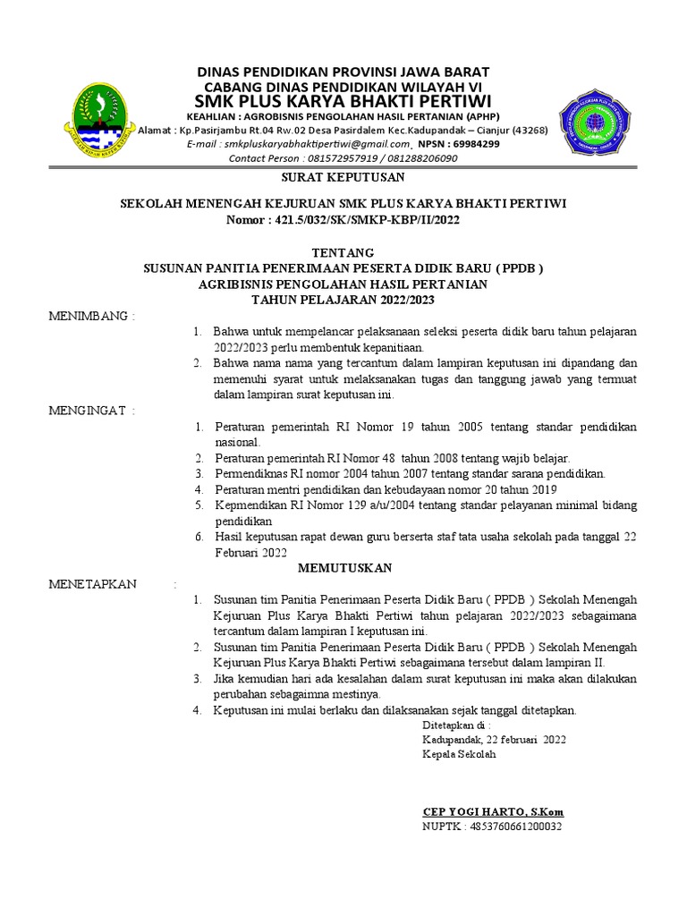 SK Panitia PPDB 2022 | PDF