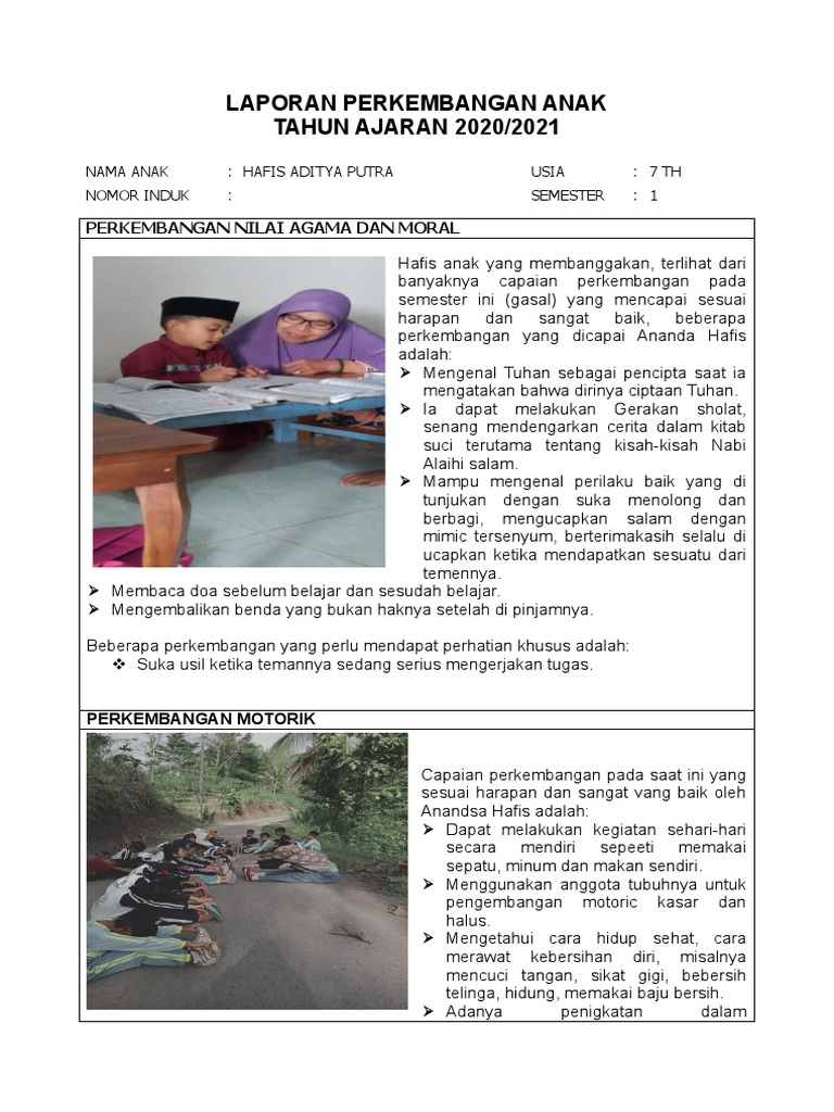 Laporan Perkembangan Anak Hafis 2021 | PDF
