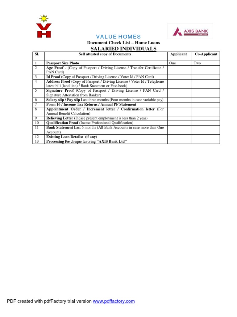 Axis Bank Check List | PDF | Identity Document | Cheque