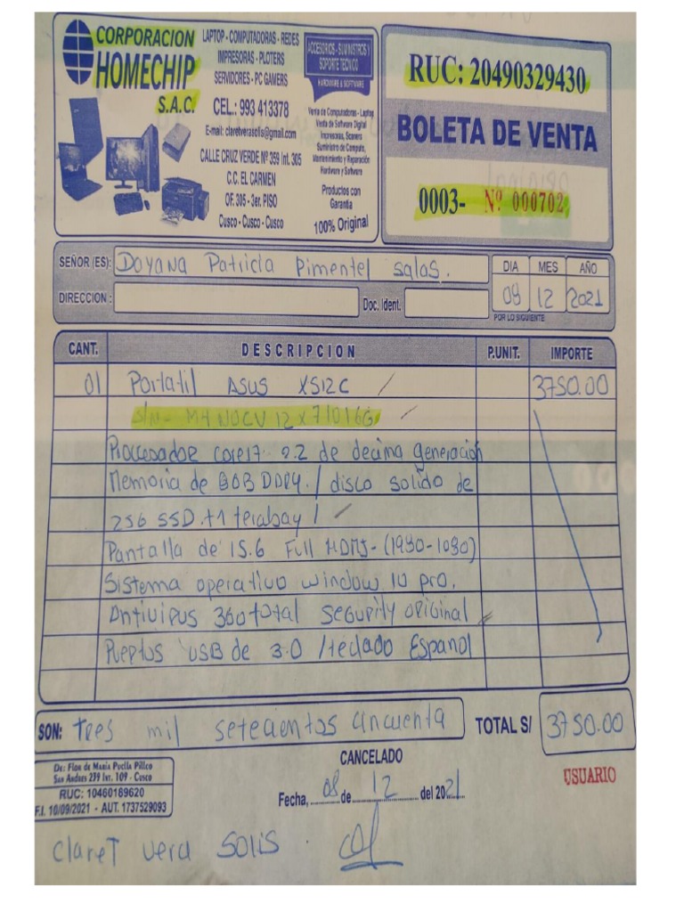 BOLETA DE COMPRA. | PDF