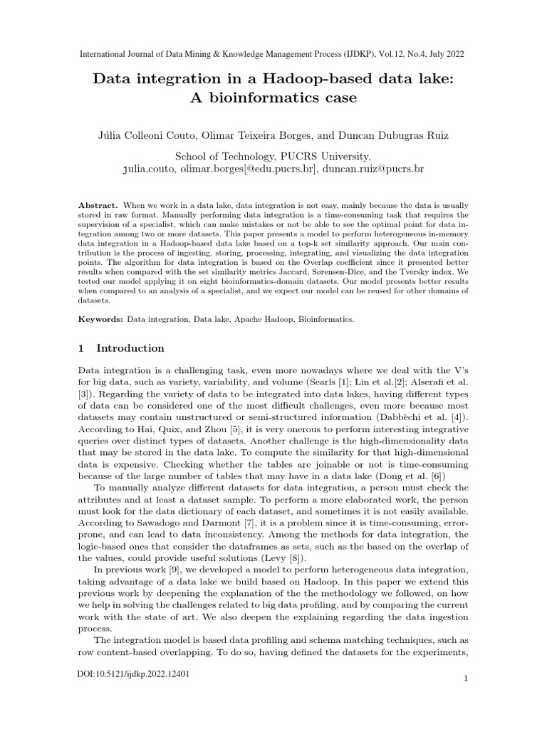 Data Integration in A Hadoop-Based Data Lake: A Bioinformatics Case | PDF | Apache Hadoop | Zip ...