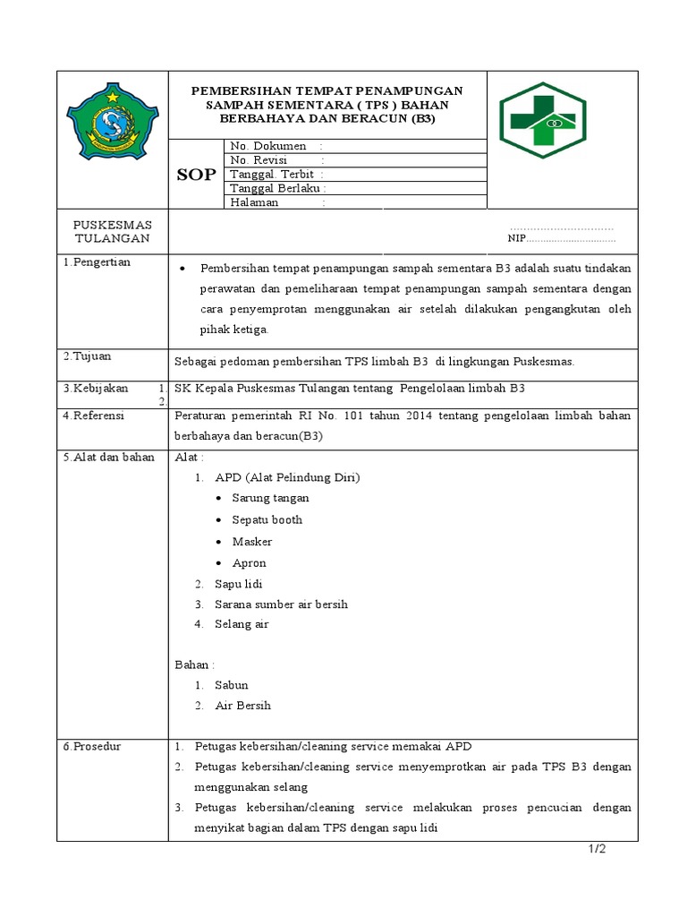 SOP Pembersihan Tempat TPS Limbah B3 | PDF