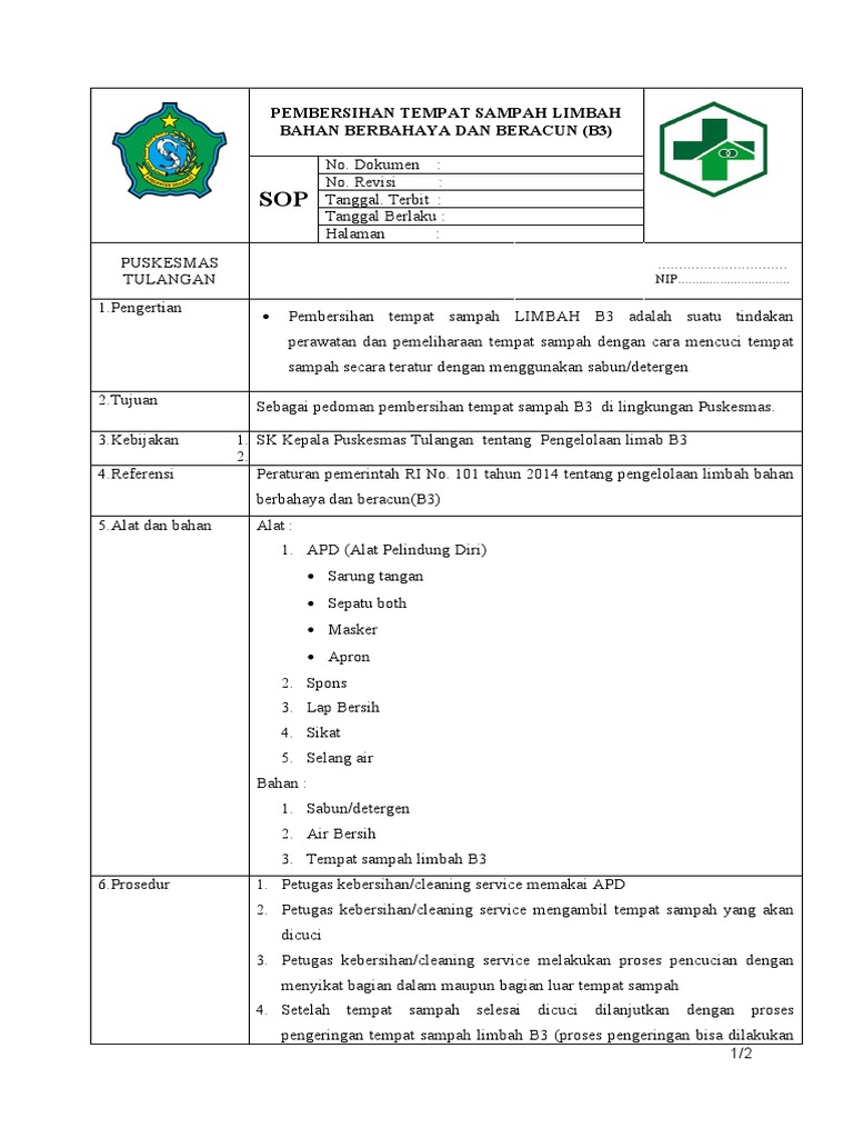 SOP Pembersihan Tempat Sampah B3 | PDF