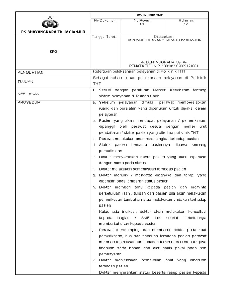 SOP Poliklinik THT | PDF
