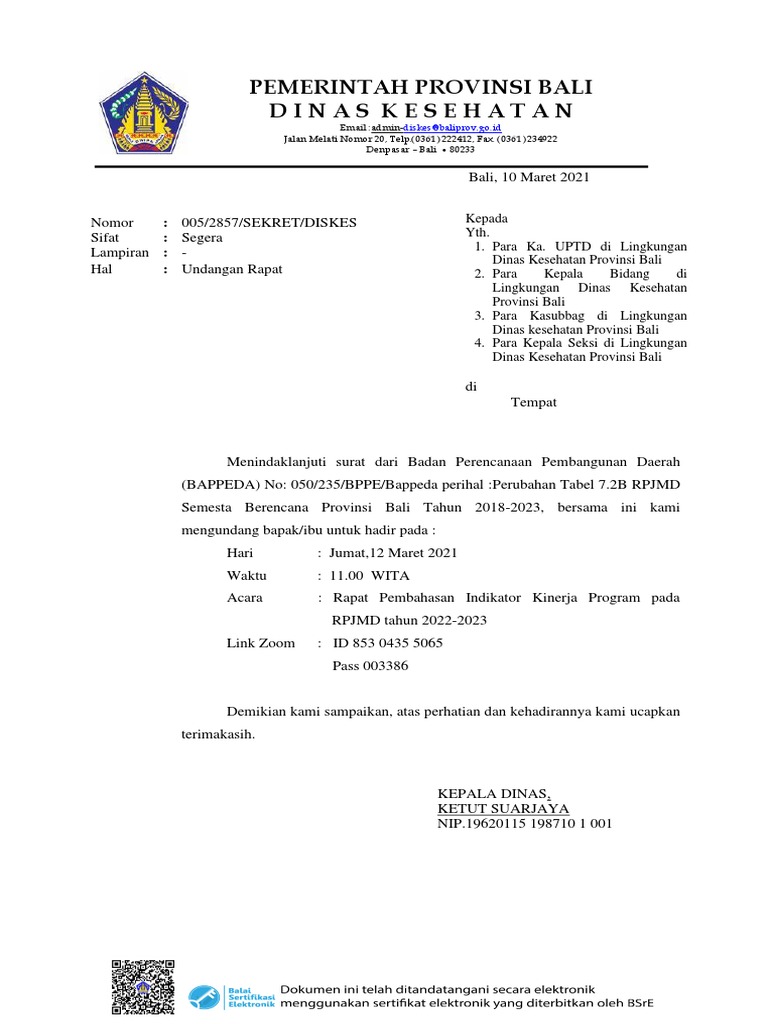 Surat Undangan Rapat RPJMD | PDF