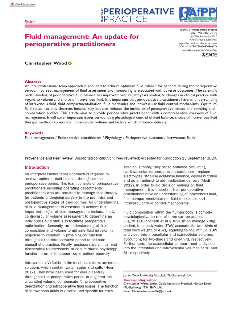Fluid Management An Update For Perioperative Practitioners | PDF ...