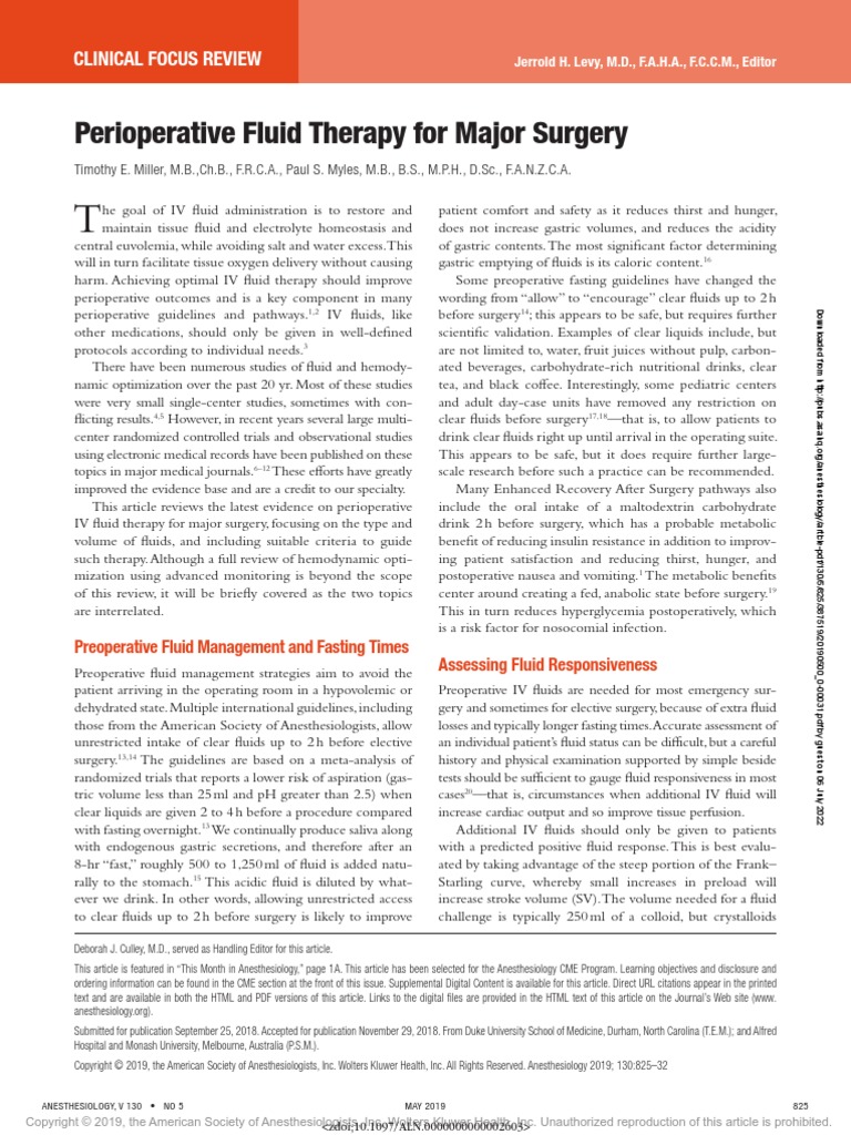 Perioperative Fluid Therapy For Major Surgery | PDF | Intravenous ...