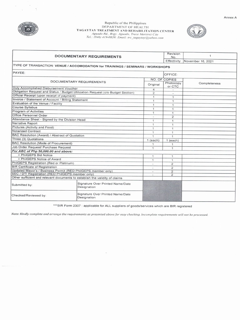Attachment To Memo No. 16 - Documentary Requirements For Common ...