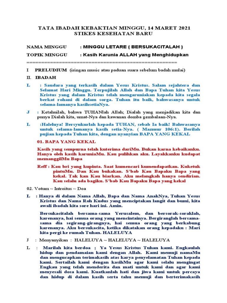 Tata Ibadah Kebaktian Minggu. | PDF