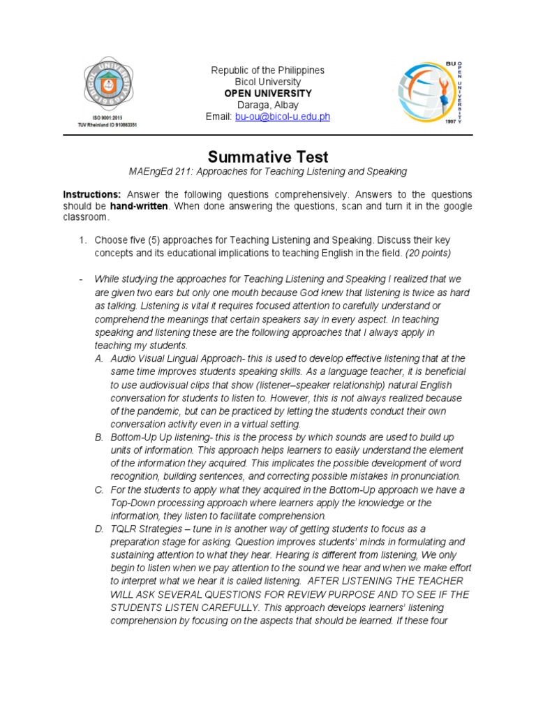Summative Test: Open University | PDF | Teaching Method | Reading ...