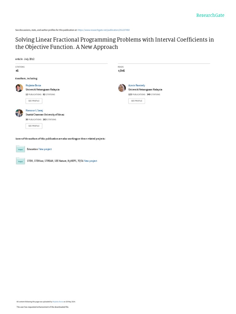 Solving Linear Fractional Programming Problems With Interval Coefficients in The Objective ...