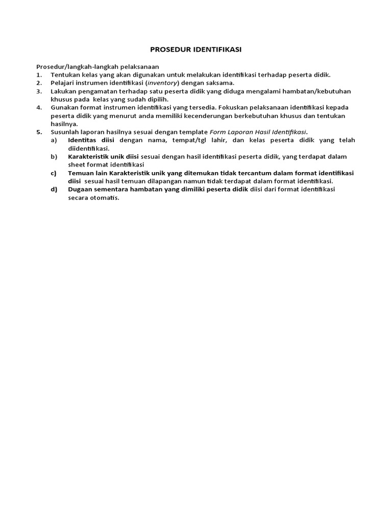 Prosedur Dan Format Laporan Hasil Identifikasi | PDF