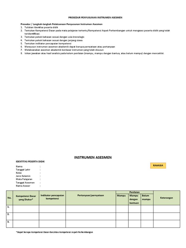 Prosedur Penyusunan Instrumen Asesmen Dan Format Laporan Hasil Asesmen ...