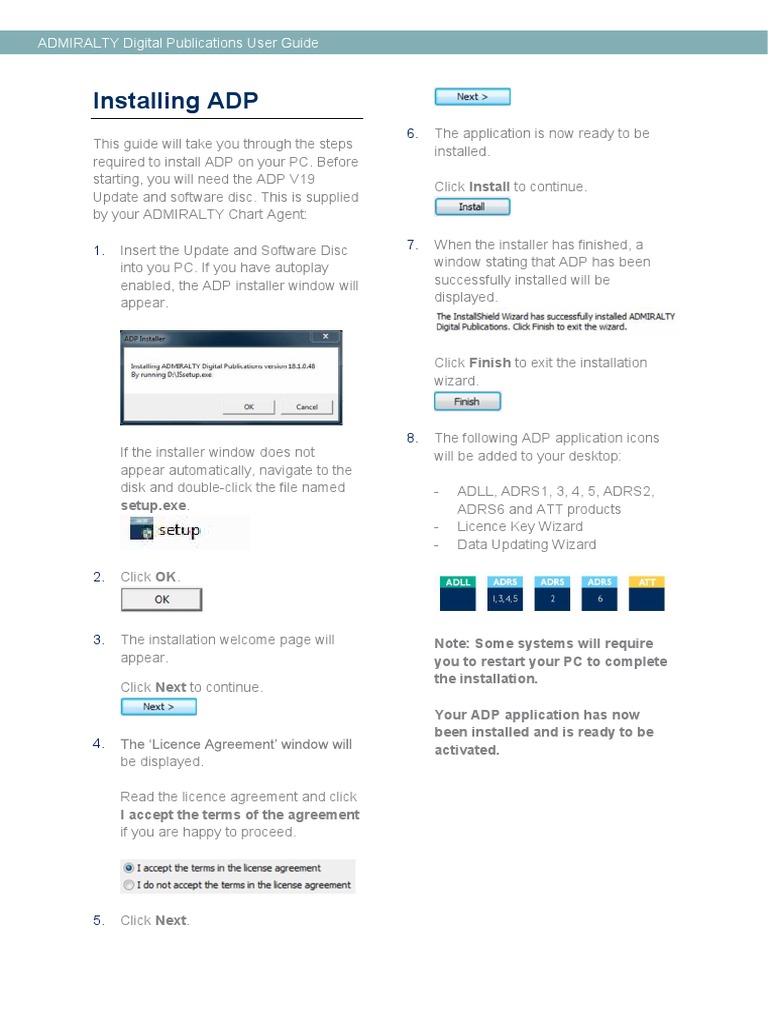 Installing ADP: ADMIRALTY Digital Publications User Guide | PDF | Installation (Computer ...