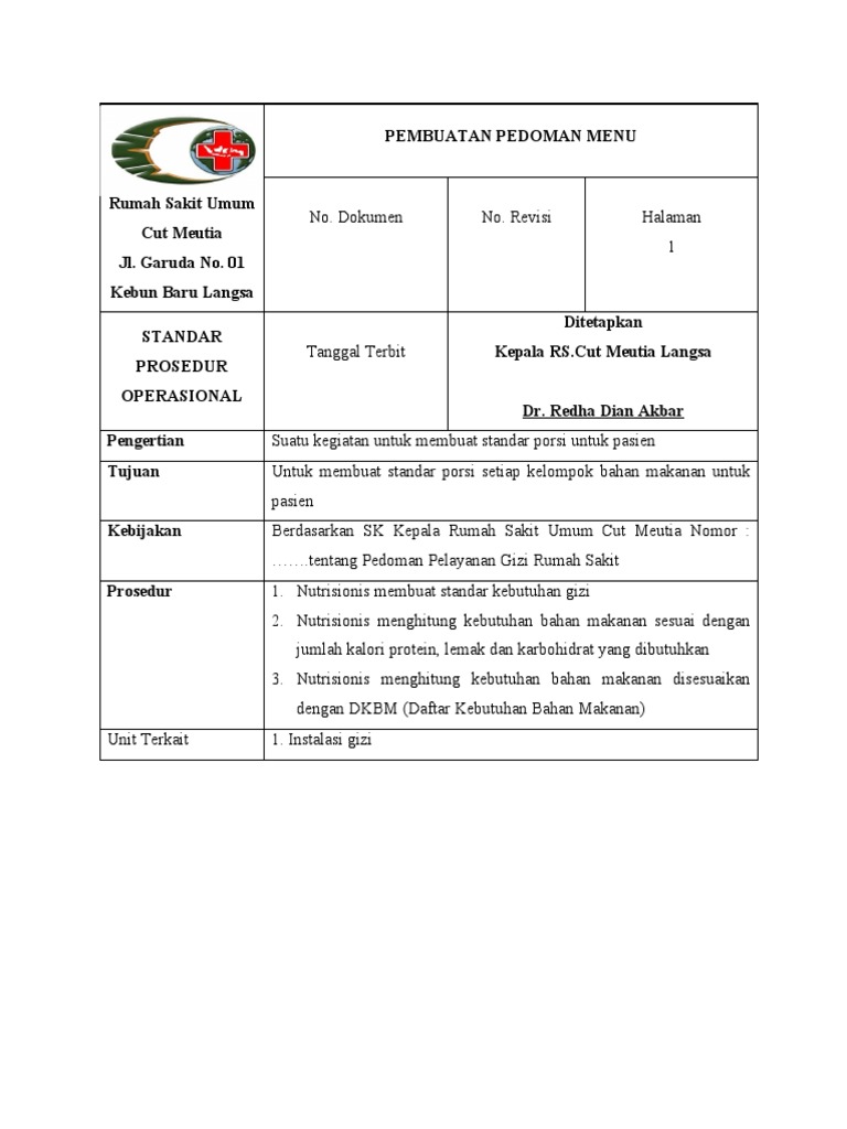 SPO Pembuatan Pedoman Menu | PDF