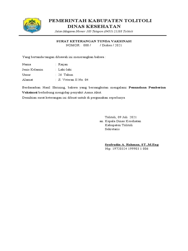 Surat Tunda Vaksin | PDF