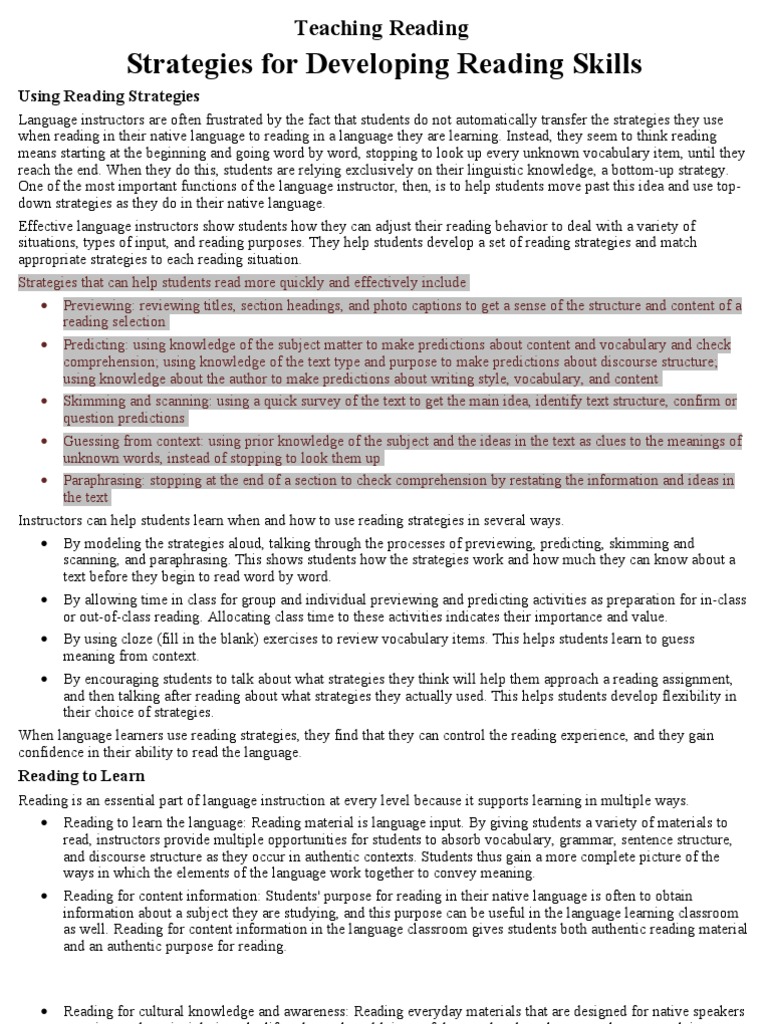 Teaching Reading-Reading Strategies | PDF