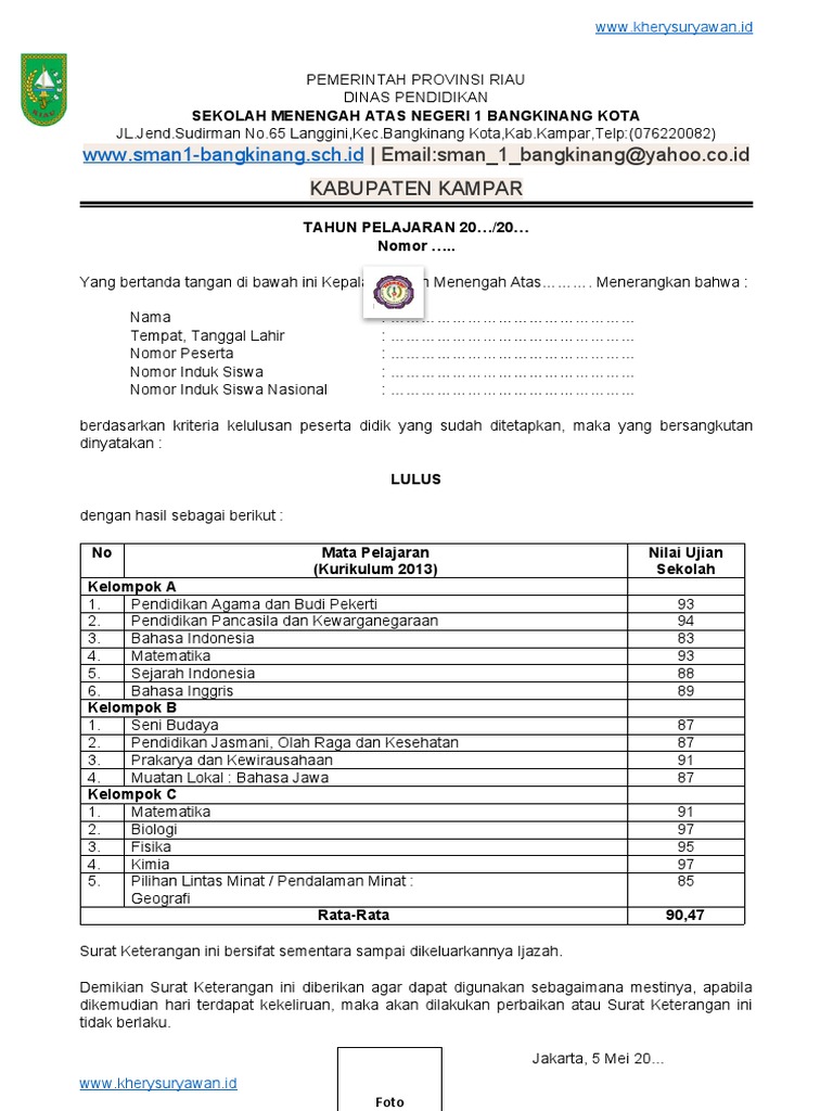 Surat Keterangan Lulus (SKL) SD, SMP, SMA, SMK Terbaru - WWW ...