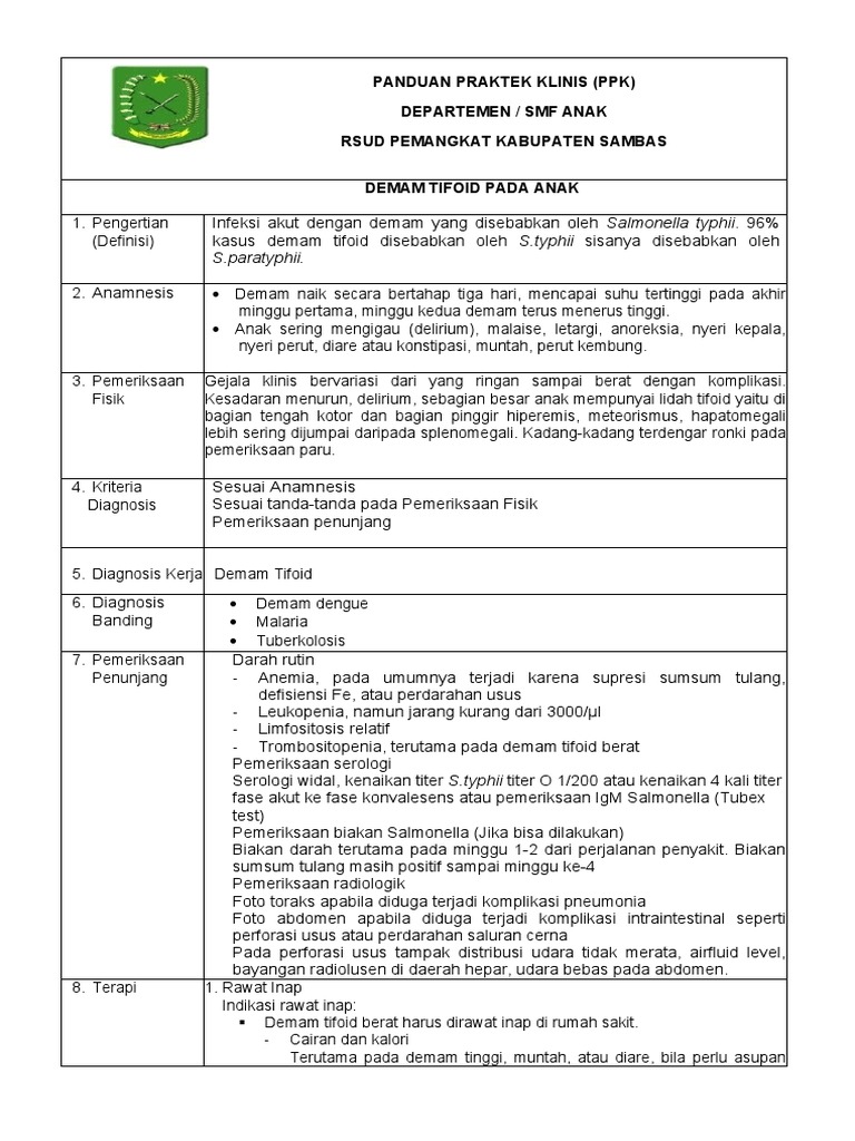 Demam Tifoid (PPK, PAK, Clinical Pathway) | PDF