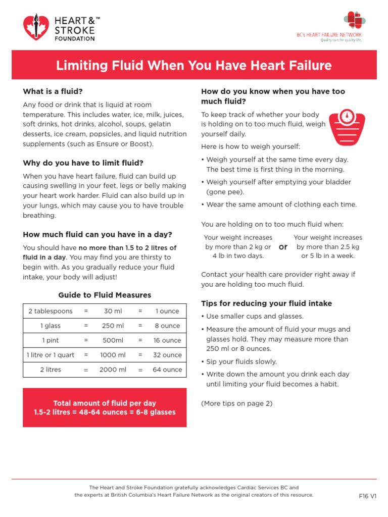 Fluid Intake Guide for Heart Failure | PDF | Litre | Salt