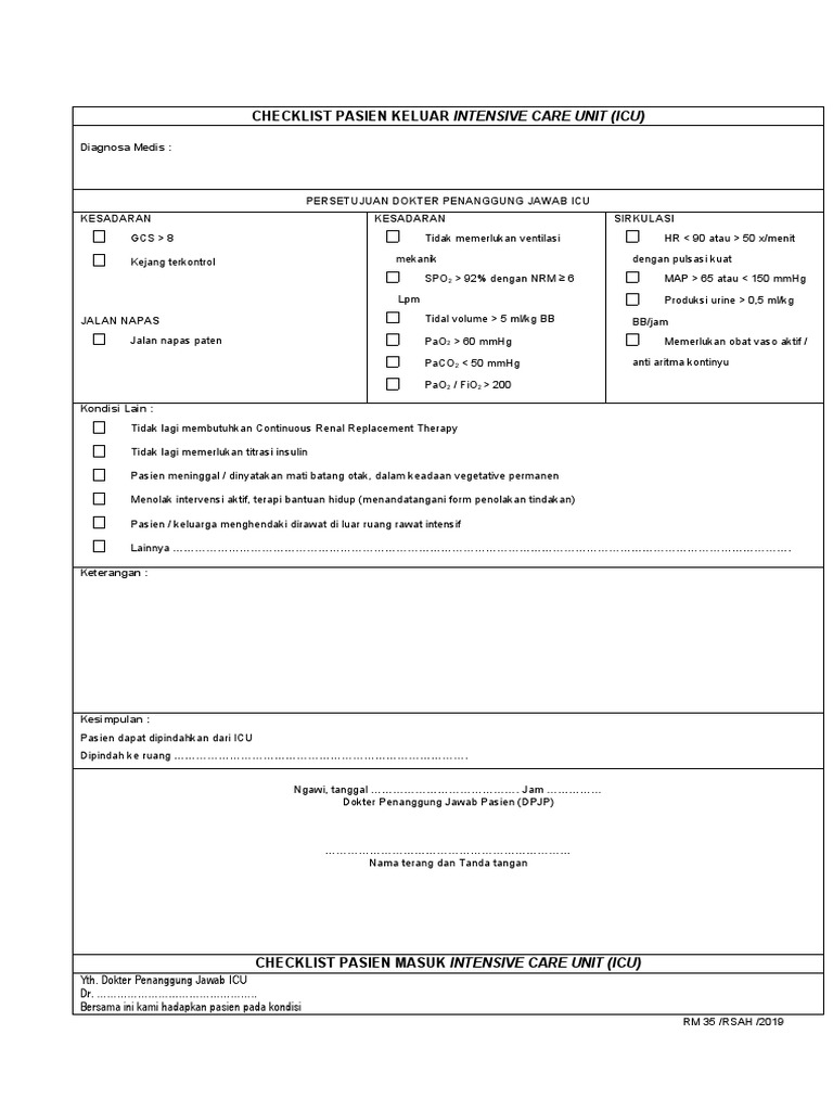 Checklist ICU | PDF