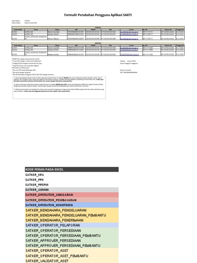 Form Perubahan User SAKTI Web | PDF