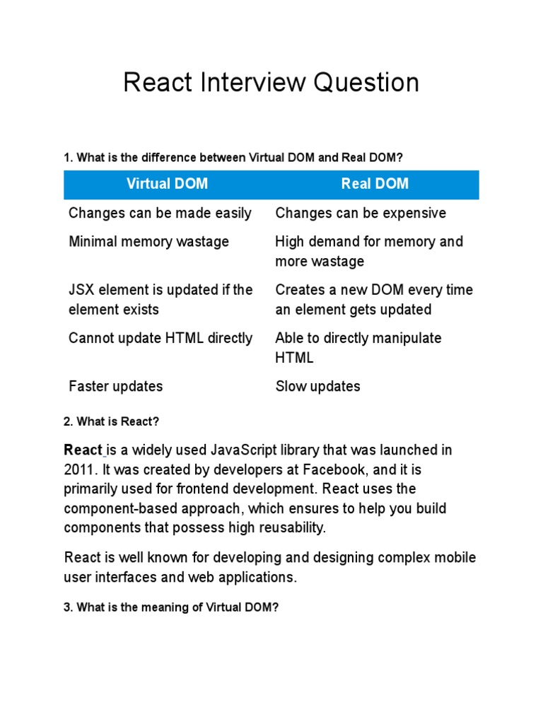 React Interview Question For Myself | Download Free PDF | Java Script ... React Interview Question For Myself | Download Free PDF | Java Script ...