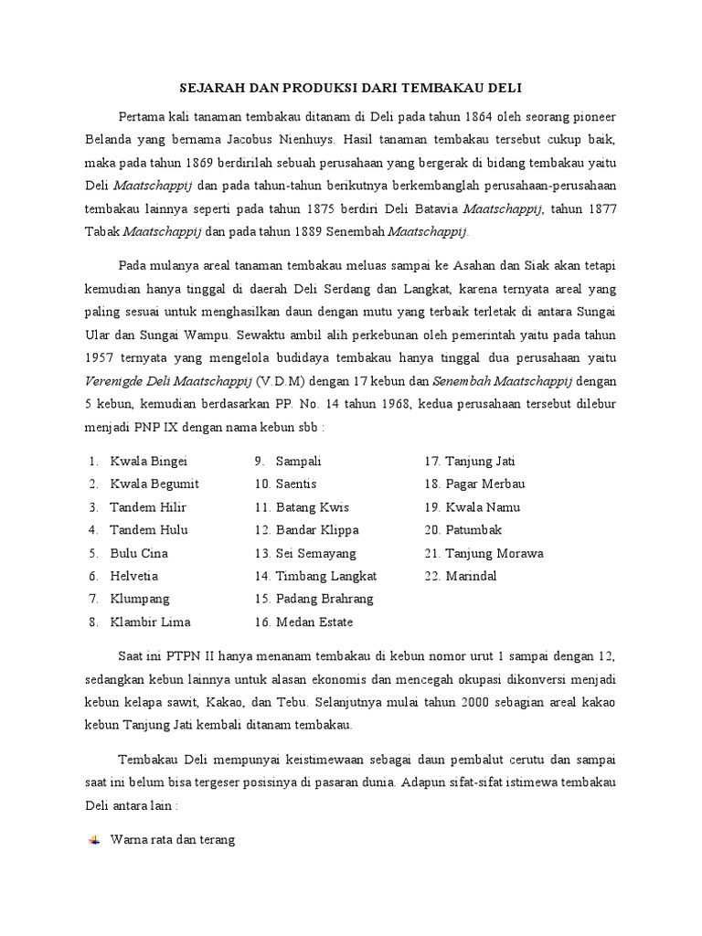 SEJARAH DAN PRODUKSI TEMBAKAU DELI | PDF