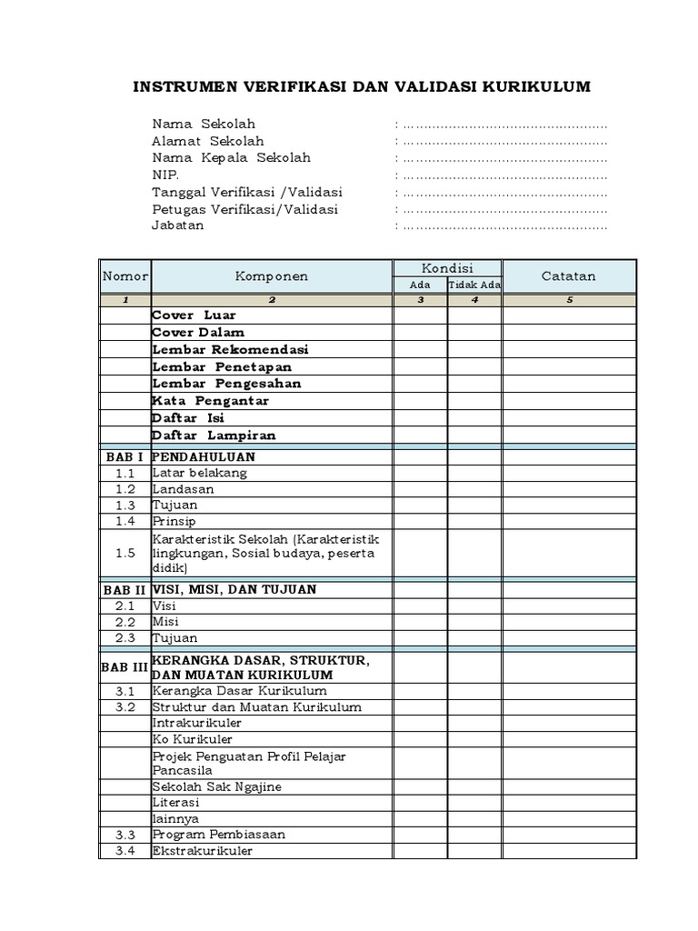 Instrumen Verifikasi Dan Validasi Kurikulum 2022 Ok | PDF
