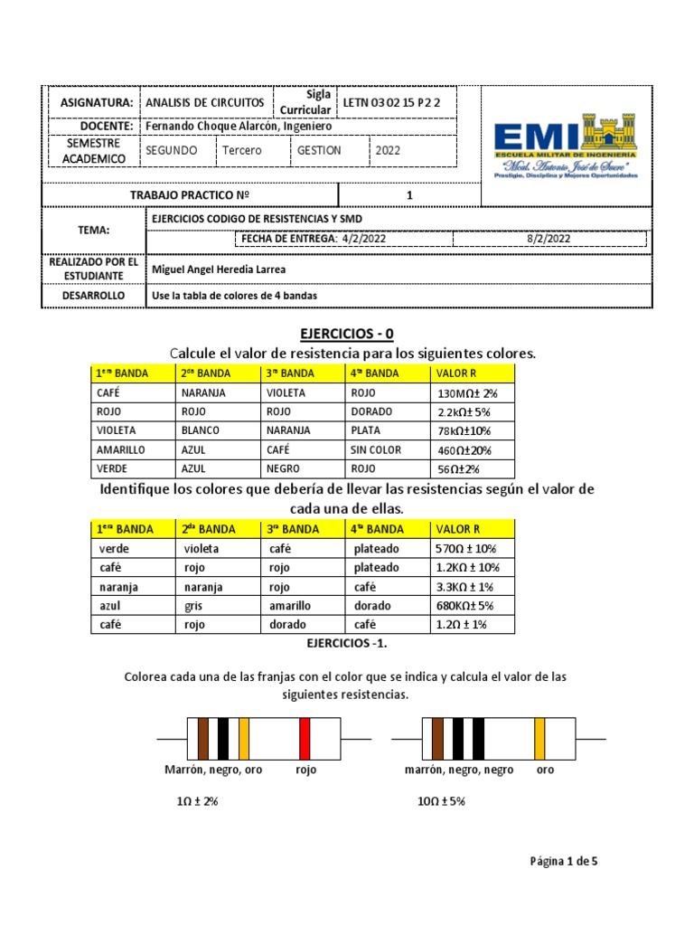 PRACTICA 1 Codigo de Colores | PDF | Rojo | Amarillo