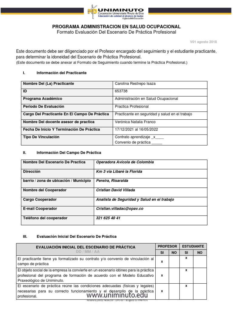 Formato Evaluacion Eva Escenario - R1 | PDF | Evaluación