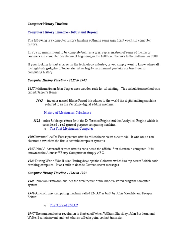 Computer History Timeline | PDF | Intel | Personal Computers