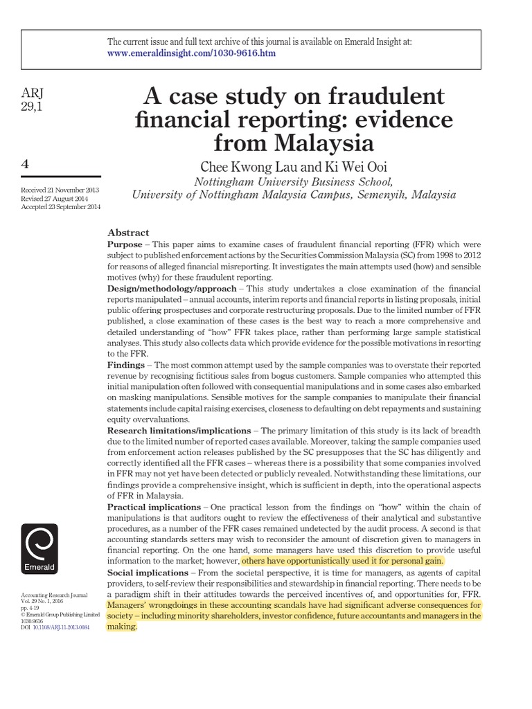 A Case Study On Fraudulent Financial Reporting Evidence From Malaysia ...
