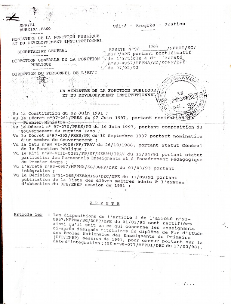 Arrêté Rectificatif Portant Intégration | PDF